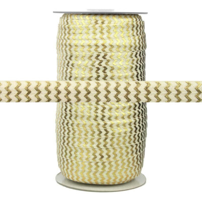 Ivory with Gold Metallic Chevron FOE 5/8" 100yd | Elastic By The Yard ...