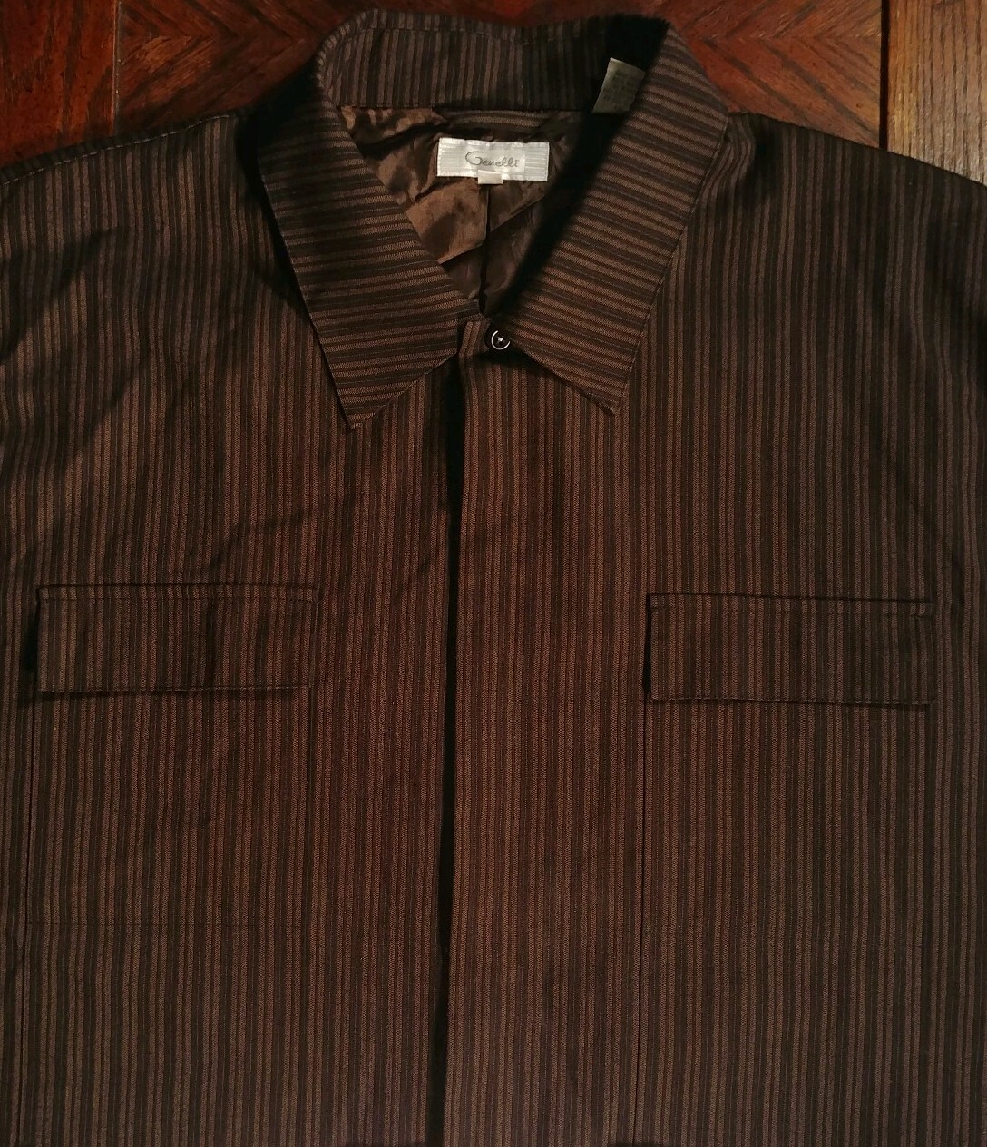 Genelli Brown Striped 4 pocket Hidden Button Coat Jac… - Gem