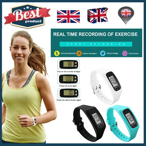 LED Pedometer Bracelet Step Counter Watch 12/24H Time Display ~Outdoor ...