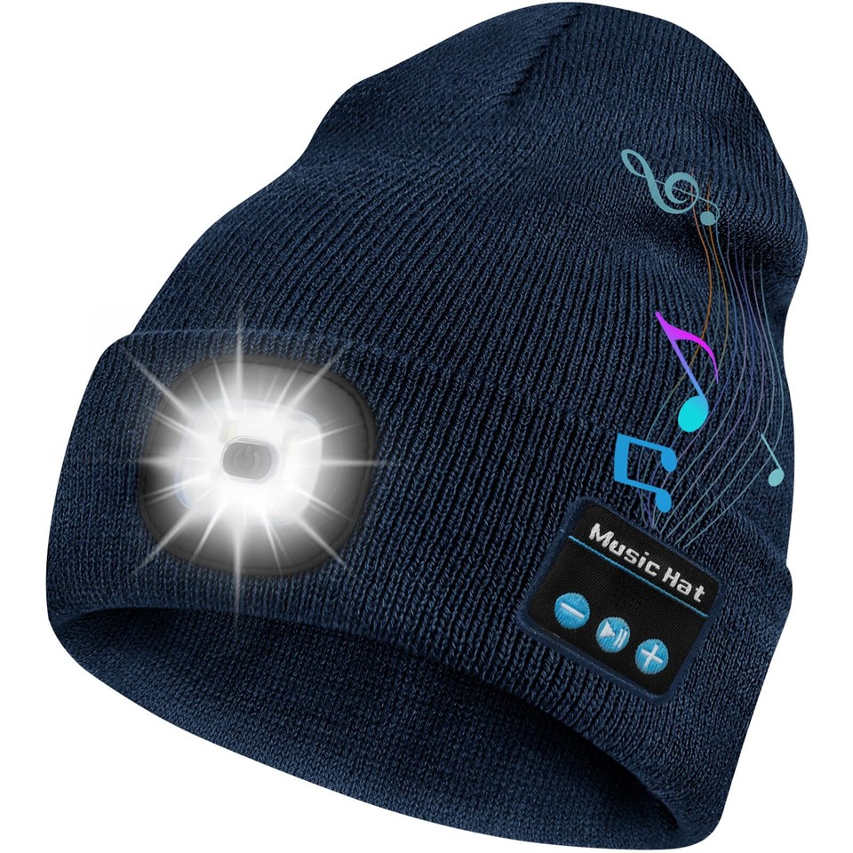 Unisex Bluetooth Beanie Hat 4 LED Light USB Rechargeable Wireless ...