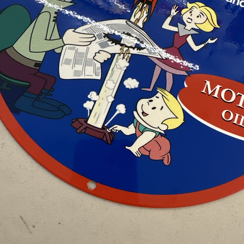 VINTAGE PORCELAIN ROCKET MOTOR OIL WITH THE JETSONS SIGN | eBay