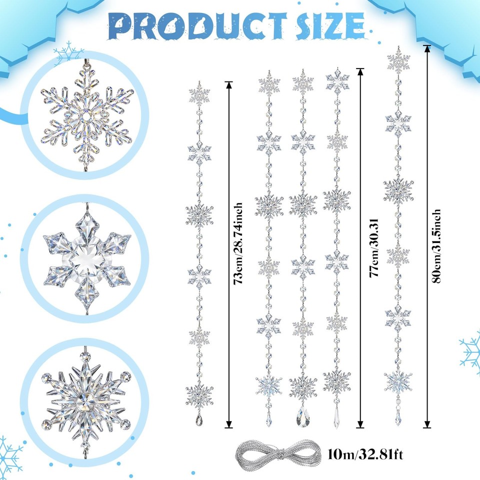 5 Pcs 12.63 Feet Christmas Tree Decoration Snowflakes Garland Crystal ...