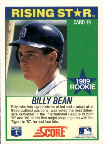 1989 Score Hottest 100 Rising Stars #19 Billy Bean Detroit Tigers | eBay