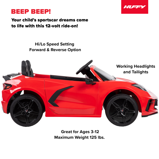 Huffy Licensed Corvette C8 Stingray 12v Ride-On Toy Car Engine Sounds ...
