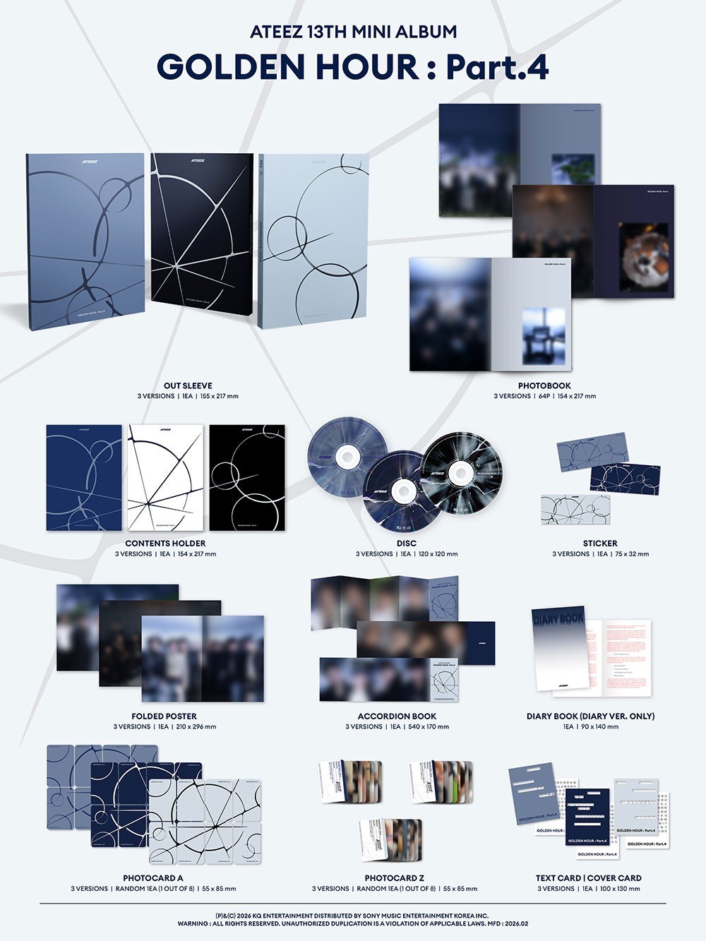 [1P] ATEEZ - GOLDEN HOUR : Part.4 CD DISC Sticker Photo Book Card ...