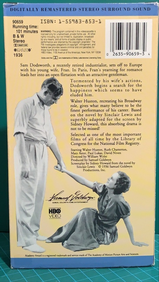 Dodsworth ( VHS 1936 B&W ) Starring Walter Huston - Ruth Chatterton | eBay