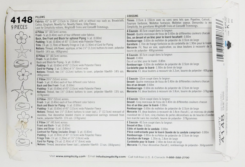 Simplicity 4148 Home Decorating Pillows sew pattern star flip flop ...