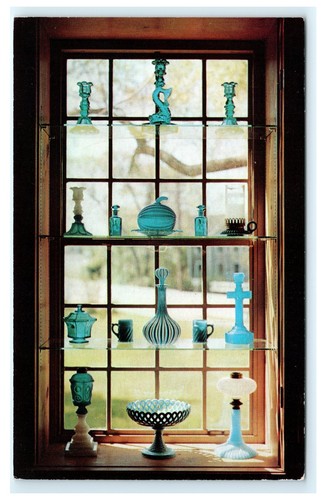 Vintage Blue Glass Window Exhibit Postcard Sandwich Glass Museum MA | eBay