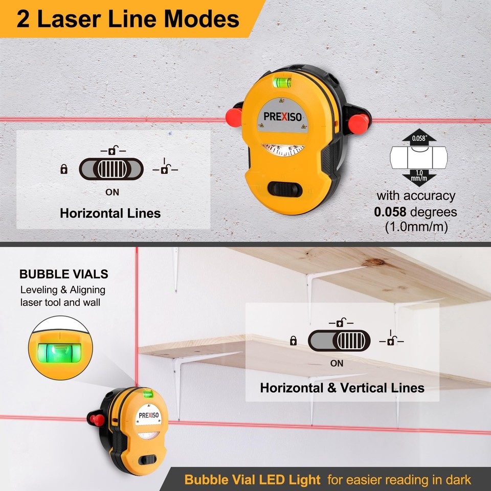 Multi Surface Laser Level LED Light Vial, 30Ft Horizontal & Vertical ...