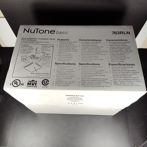 Nutone Basic Bathroom Ceiling Ventilation Exhaust Fan W/Light 763RLN ...