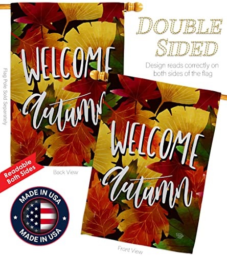 Welcome Autumn Leaves House Flag - Pack Fall Harvest & Scarecrow ...