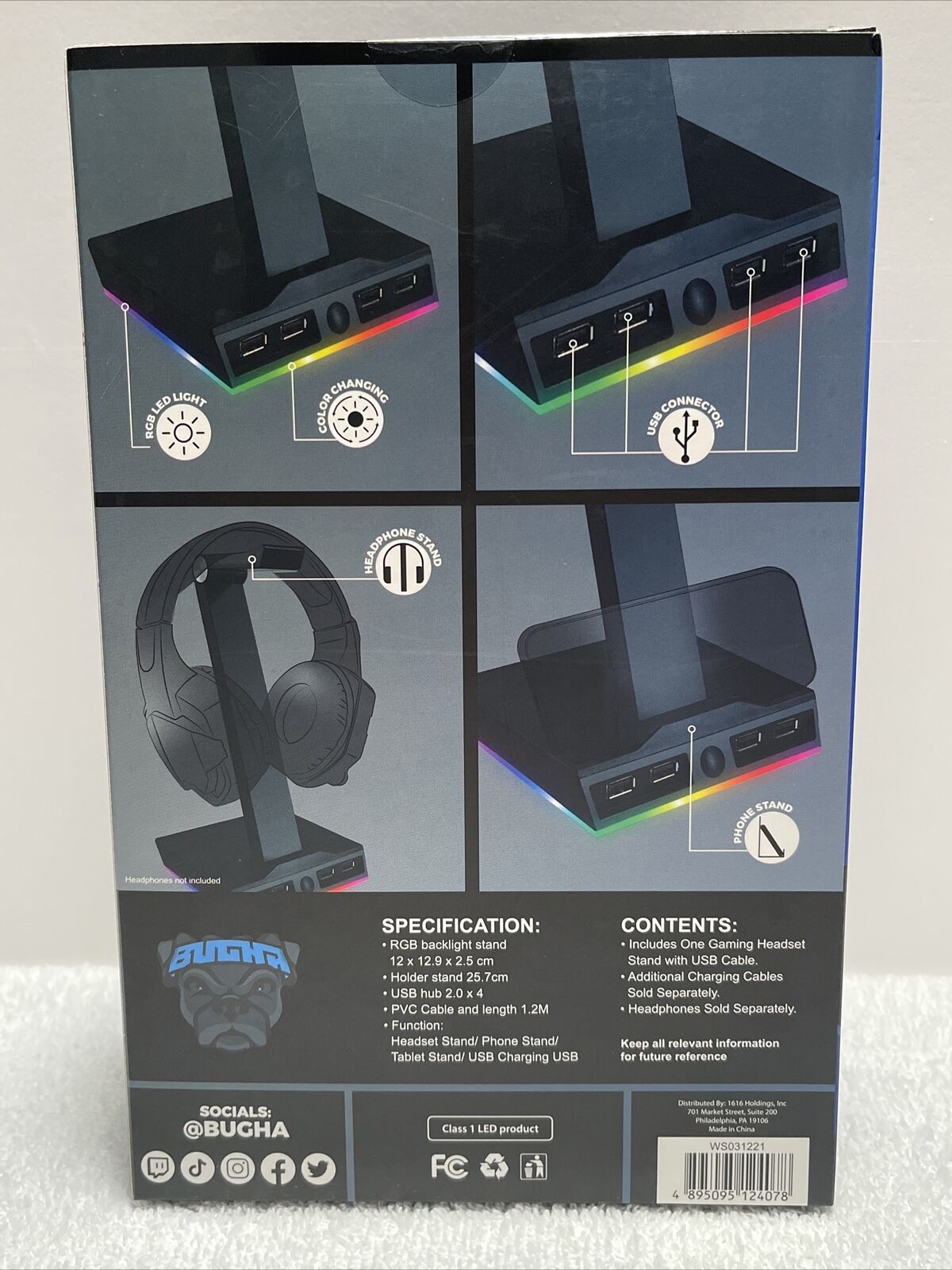 RGB Glowing Bugha LED Gaming Headset Stand w/ 4 USB Ports & Phone ...