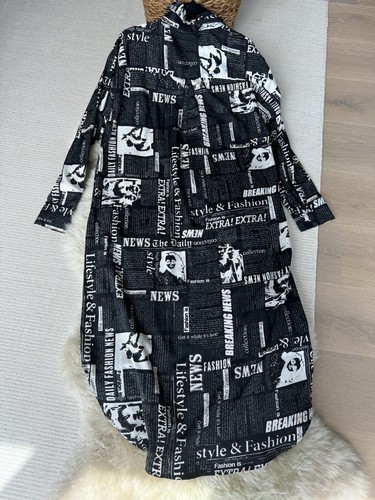 Live 4 Truth Long Tunic Newspaper Print Black White Blouse Dress L | eBay