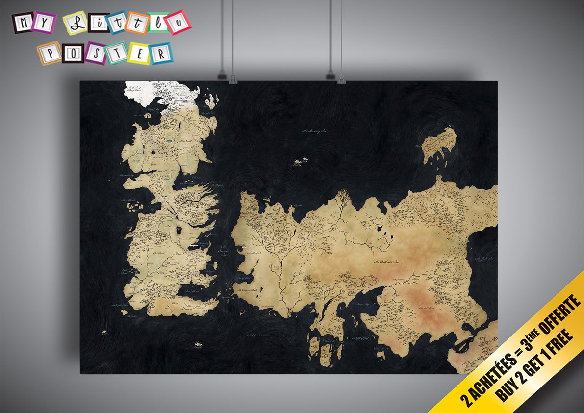Poster Game of Thrones Seven Crowns Seven Kingdoms of Westeros Map ...