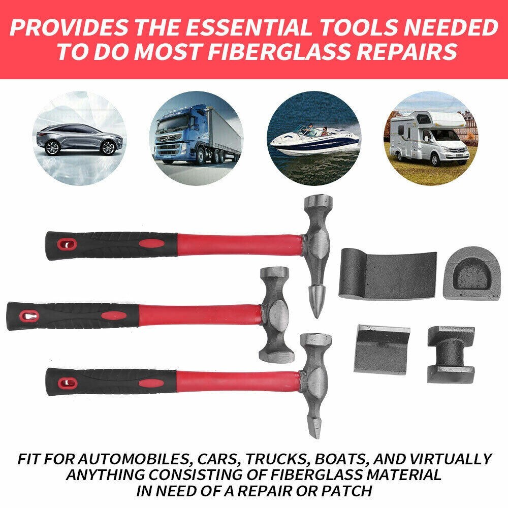 7Pc Auto Car Body Repair Hammer Dolly Panel Dent Beating Tools Roller ...