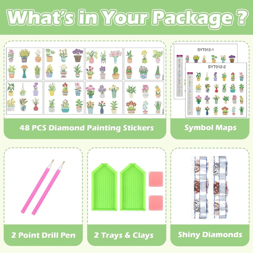 HITO 48Pcs Diamond Art Painting Stickers Kits for Kids-Flower Gem ...