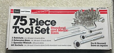 Sears Craftsman 75 Piece Tool Set THUMBWHEEL Ratchet 1/4, 3/8, 1/2 ...