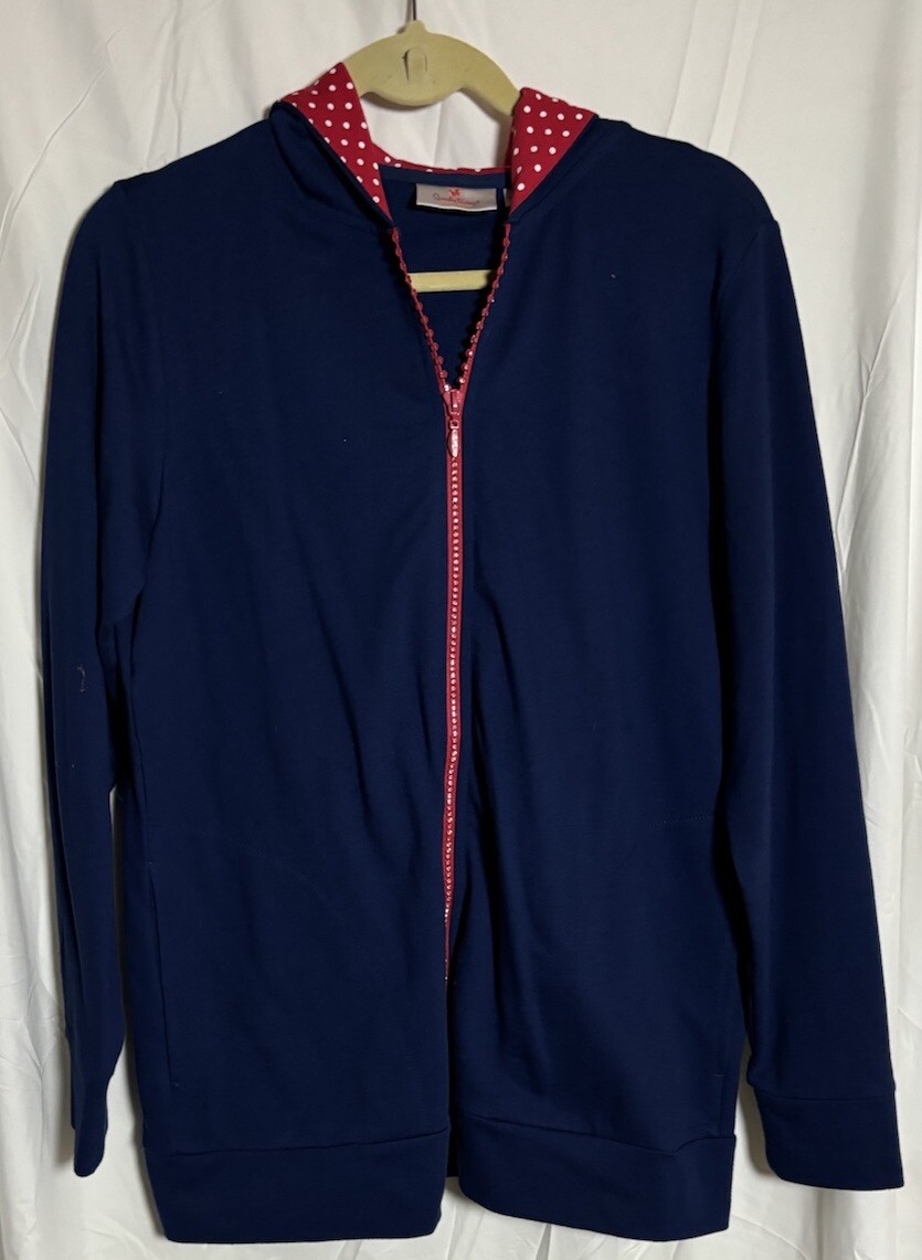 Quaker Factory Hoodie w/ Rinestone Zipper Blue & Red Jacket Women Sz. M ...
