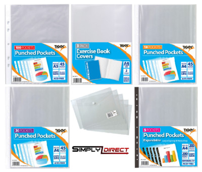 A4 A5 Clear Plastic Poly Punched Pockets Filing Folders Wallets Sleeves ...