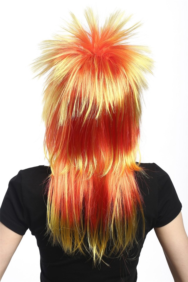 Wig Carnival Punk 80ies Wave Backcombs Long Colorful Red Yellow DH1069 ...