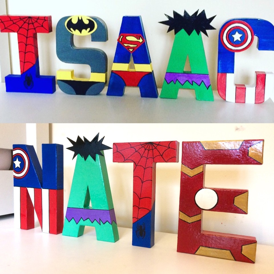 Childrens Superhero letters Boys Batman spiderman Marvel Avengers End ...