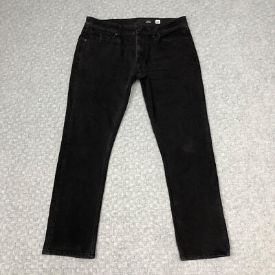 Volcom Jeans Mens 32 Black Slim Straight Dark Wash Denim Everyday ...
