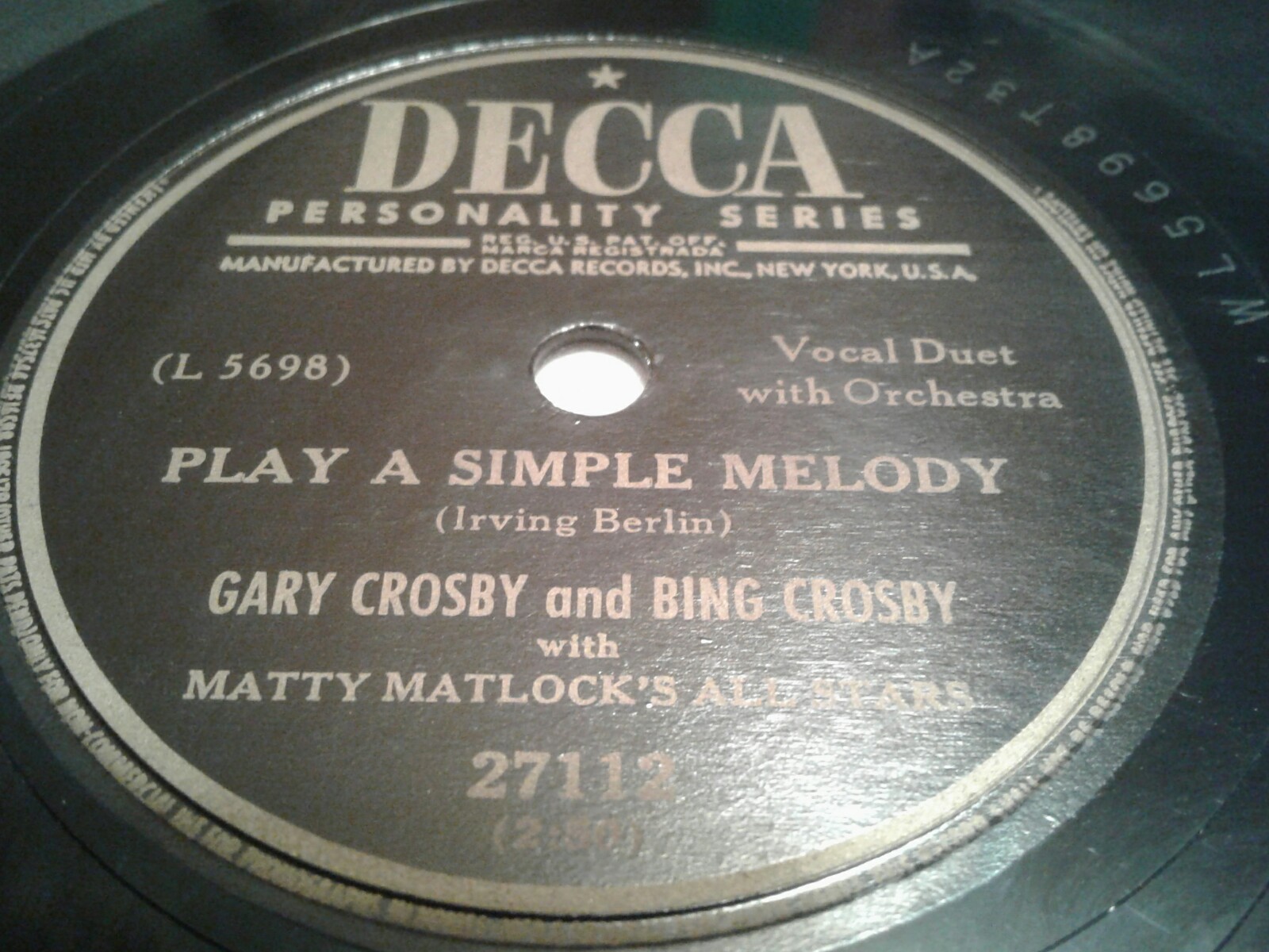 BING & GARY CROSBY 78 Sam's Song / Play Simple Melody Decca 27112 EX ...