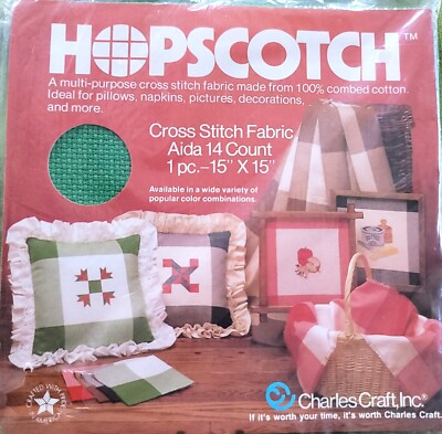Hopscotch Cross Stitch Aida Cotton Fabric Plaid 14 Count Green White ...