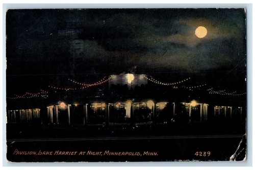 1913 Pavilion Lake Harriet Night Moon Minneapolis Minnesota MN Vintage ...