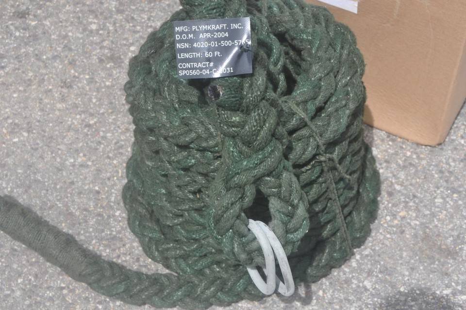 HELI-VAC FAST ROPE 3336680 60 FT NSN: 4020-01-500-5765 NEW EYE SPLICE ...