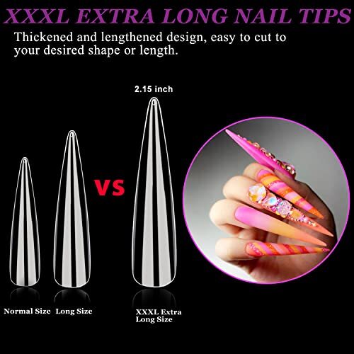 504pcs 3XL Extra Full Cover Acrylic Nail Tips for Nail Long Stiletto ...