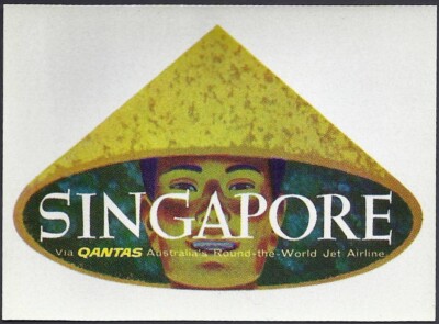 QANTAS – Large Original 1960s/70s Publicity Label - Singapore | eBay