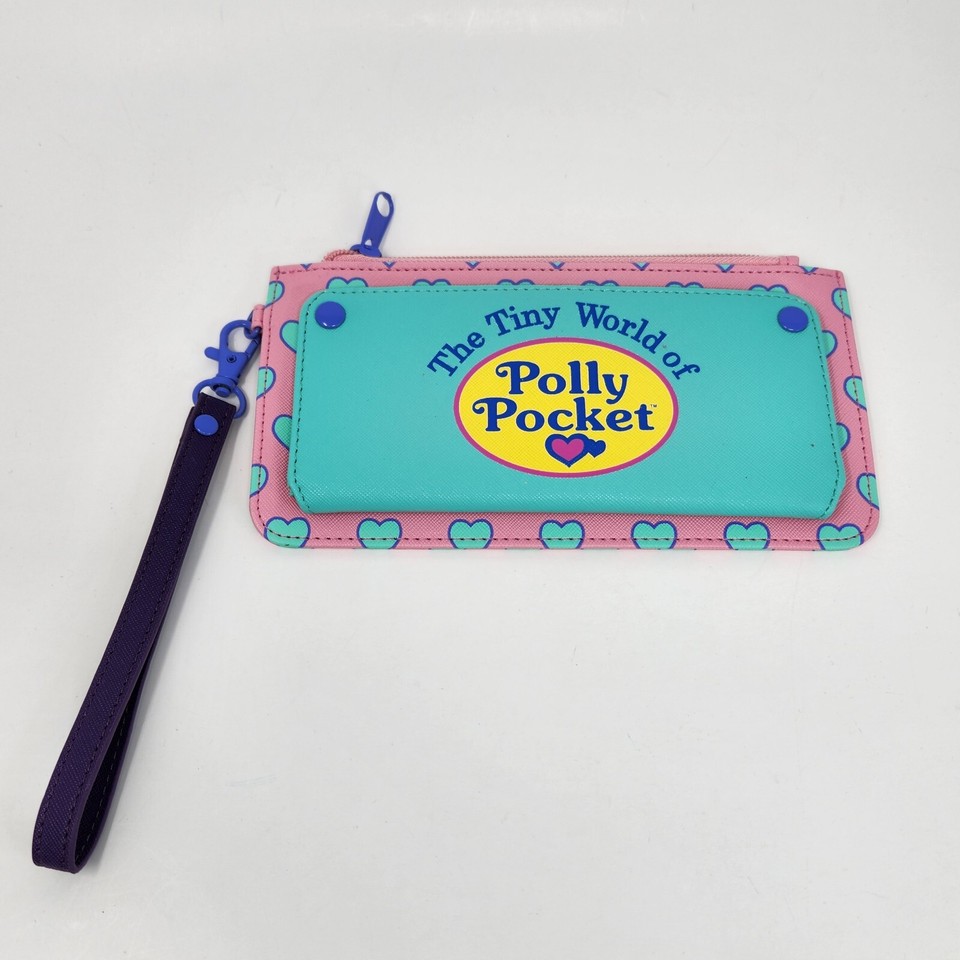 NEW 2021 MATTEL POLLY POCKET PINK + TEAL LONG CLUTCH ZIPPER WALLET W ...