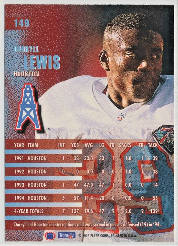 1995 Fleer Football - Darryll Lewis - Houston Oilers - Base - #149 | eBay