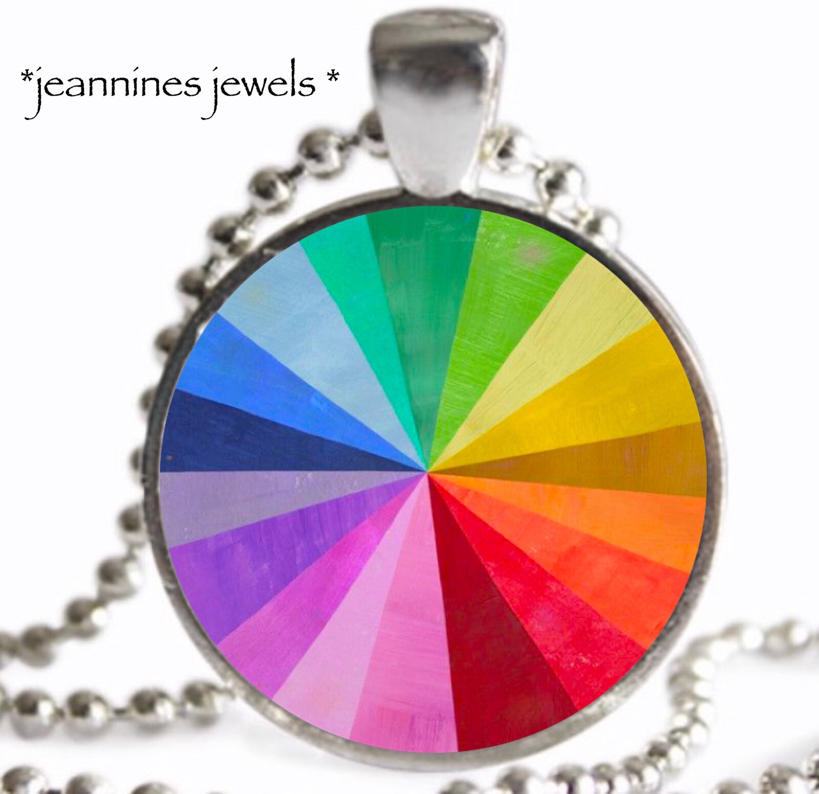 Color Wheel Necklace Artist Gift Rainbow Art Print Silver Charm Pendant ...