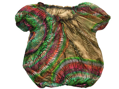 Vibrant Colorful Silk Boho Chic Blouse Top Elastic Puff Short Sleeve ...