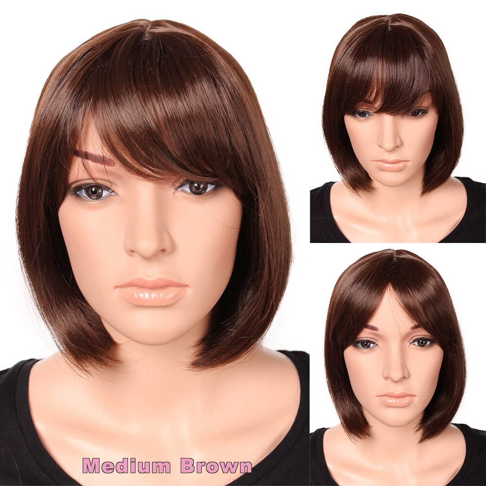 Women Short Bob Hair Wig With Bangs Heat Resistant Synthetic Cosplay ...
