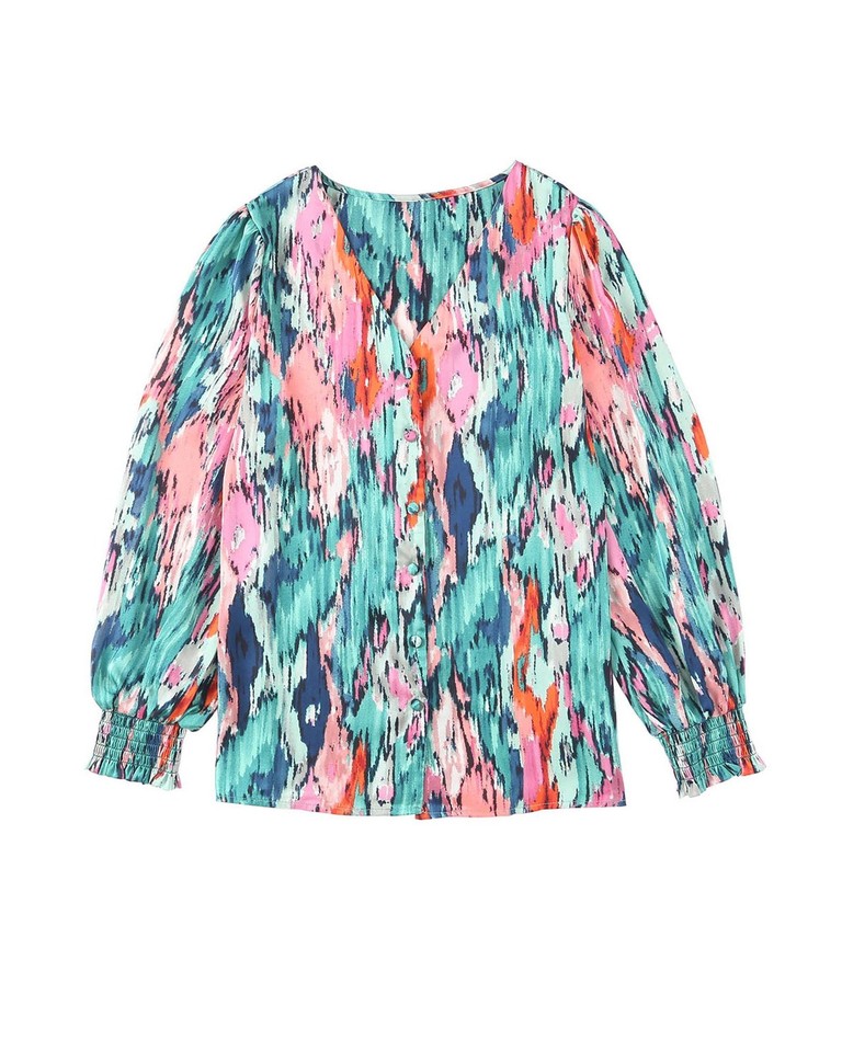 Azura Exchange Green V Neck Abstract Print Long Sleeve Shirt Women | eBay