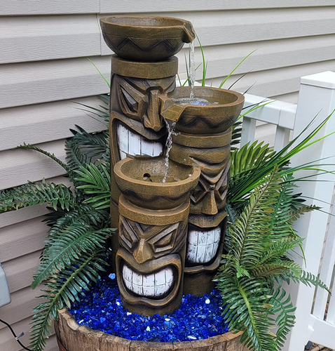 3 Tier Lighted Tiki Water Fountain Polynesian Garden Waterfall Cascade ...