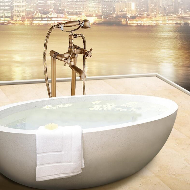 Bathroom Floor Stand Mounted Bathtub Tap Free Standing Bath Shower ...