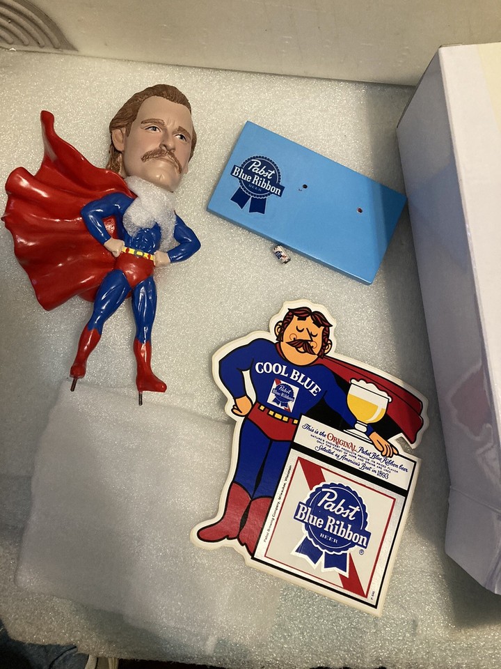 PABST BLUE RIBBON PBR COOL BLUE SUPERMAN MINI STATUE/BOBBLE-HEAD NODDER ...