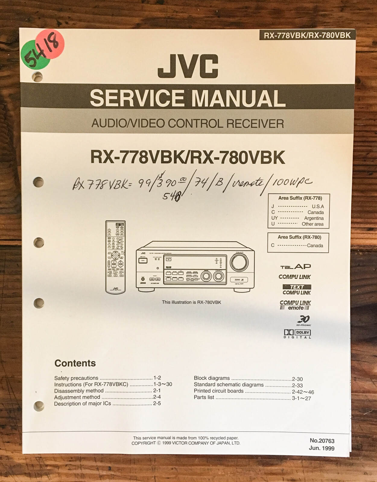 JVC RX-778 VBK RX-780 VBK Receiver Service Manual *Original* | eBay