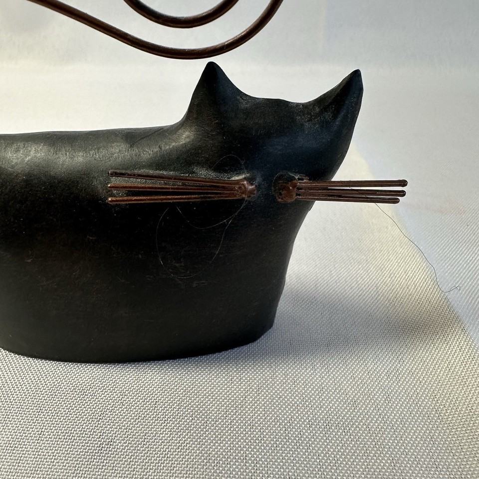 Small Black Metal Cat With Curly Metal Tail | eBay