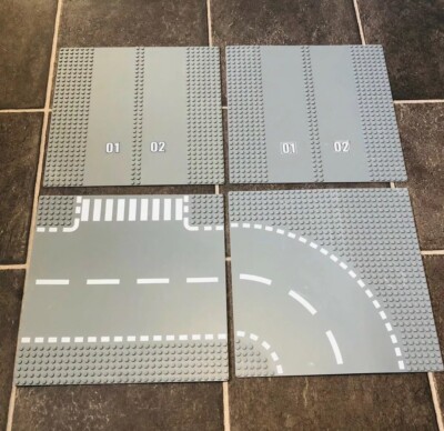 Lego Road City Base Plate Baseboards Dark Grey 32 X 32 Straight Bend ...