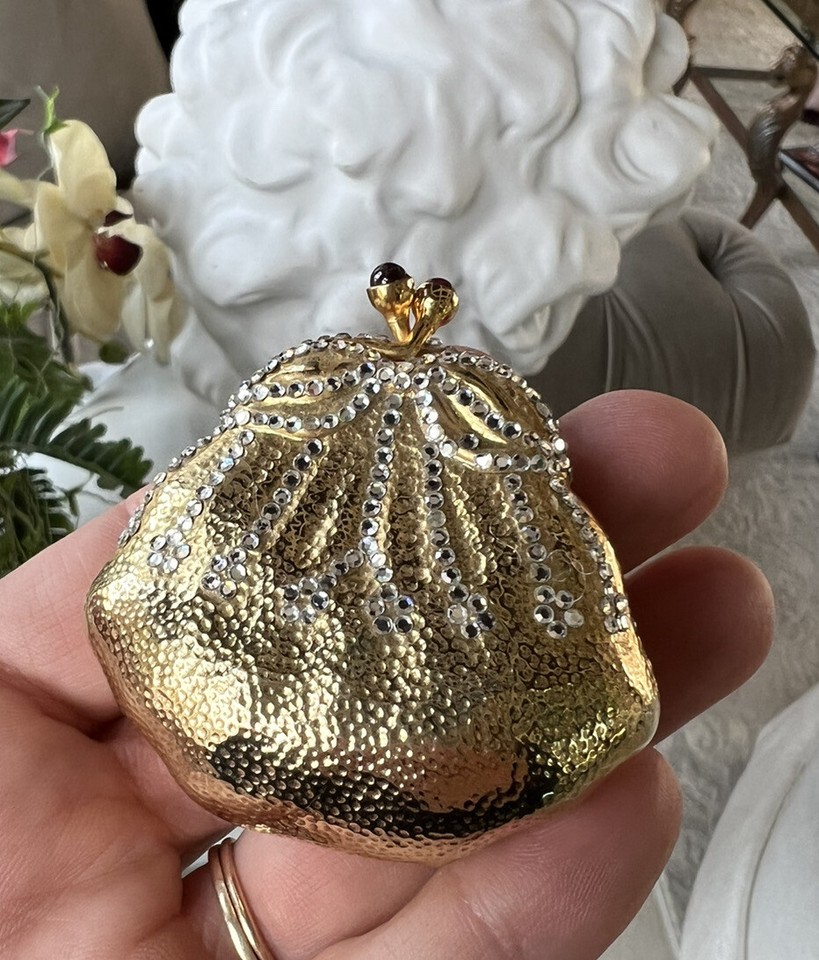JUDITH LEIBER Strawberry Chatelaine SWAROVSKI CRYSTAL PILLBOX BOX RING ...