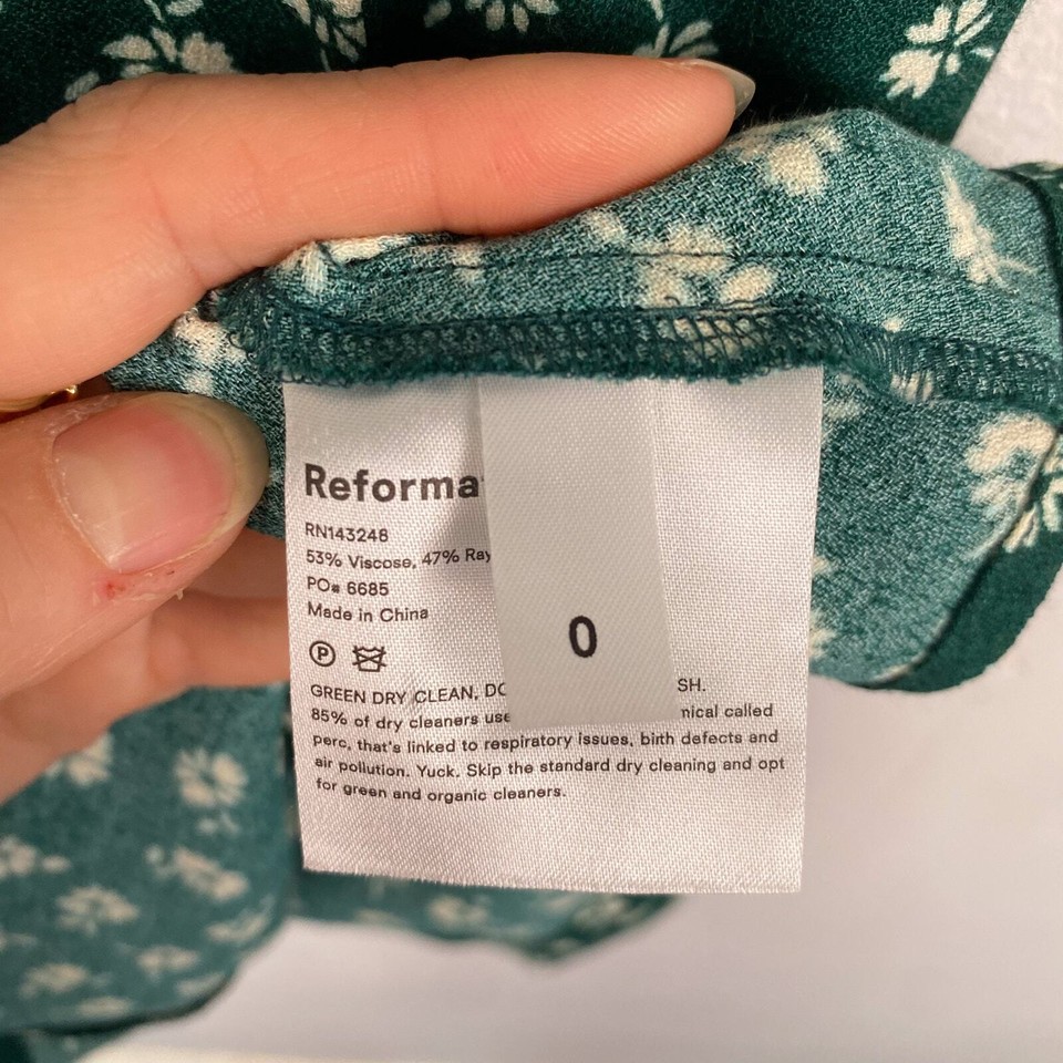 Reformation Sarah Mini Dress in Chive Green Floral Print 0 | eBay