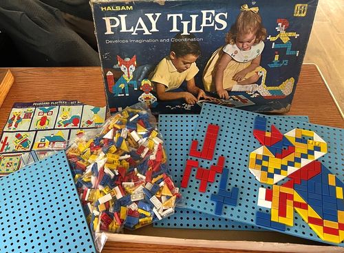 Vntg 1960’s Halsam Pegboard Play Tiles Set #21 Original Box Idea Sheet ...