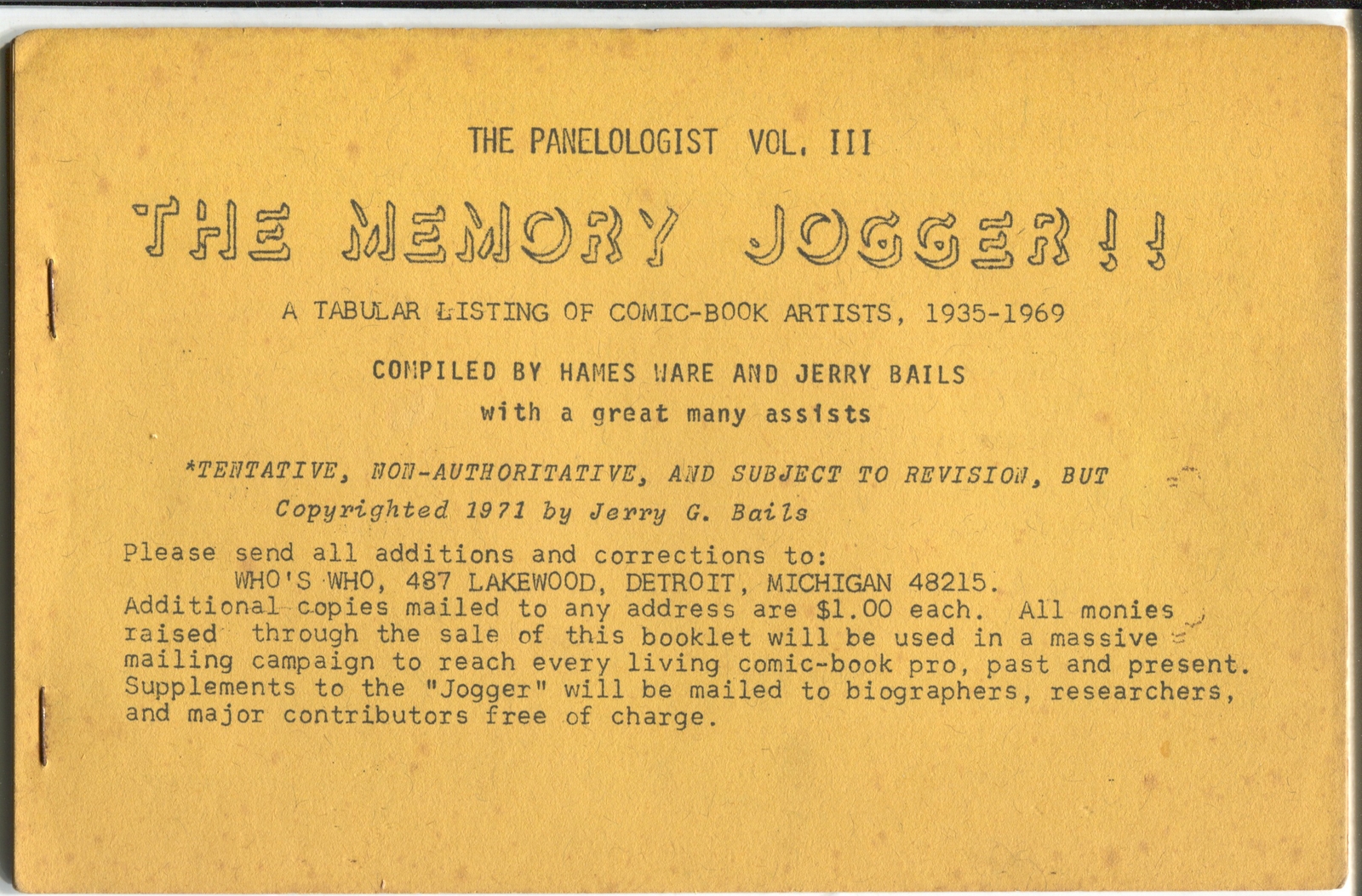 Panelologist Vol.3-Jerry Bails-Hames Ware-comic book artists 1935 ...