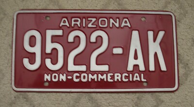B14 - ARIZONA MAROON BASE NON COMMERCIAL LICENSE PLATE 9522-AK | eBay