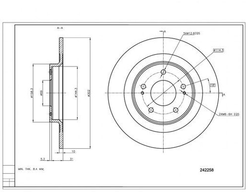 Set 2x Bremsscheibe Hart 242258 für Mitsubishi Outlander III GG GF ZJ ...